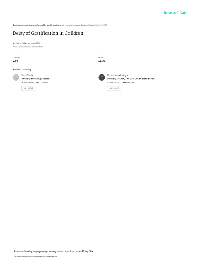 Delay of Gratification Study | PDF