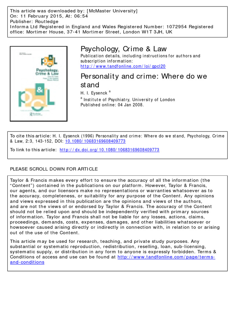 Personality and Crime | PDF | Crimes | Crime & Violence
