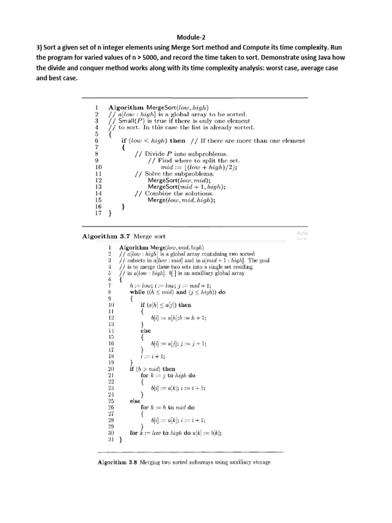 Module-2 (3 & 4 Lab Programs) Merge Sort | PDF | Integer (Computer Science) | Algorithms