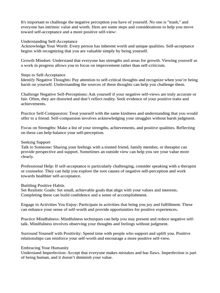 Self Acceptance | PDF | Self Esteem | Psychology