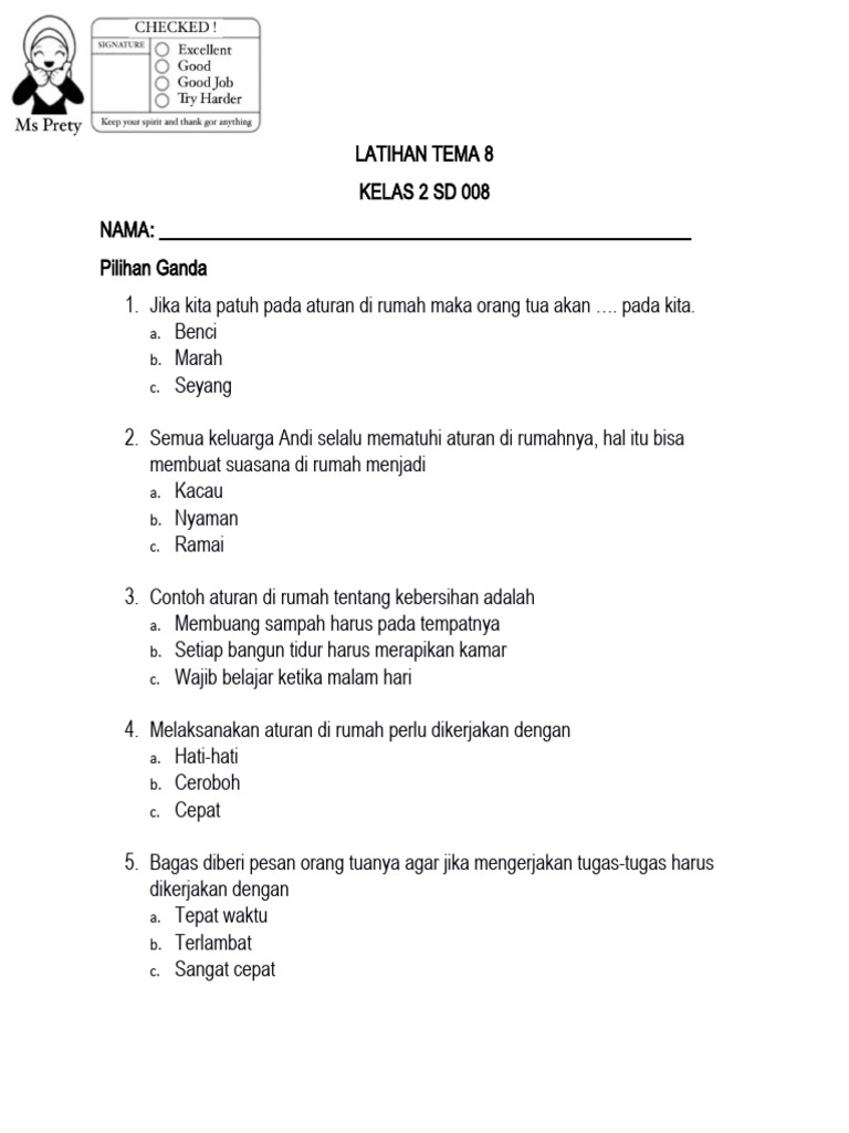 Latihan Tema 8 Kelas 2 SD 008 | PDF | Kajian Bahasa Asing