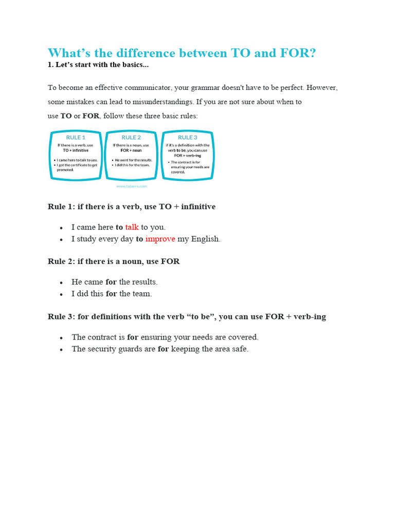 TO and FOR Explained | Download Free PDF | Verb