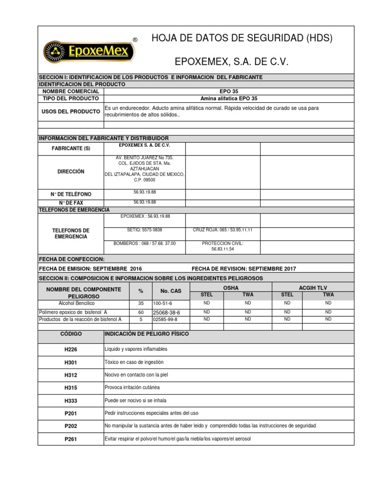 Ficha Técnica EPO 35 Epoxemex | PDF | Agua | Solubilidad