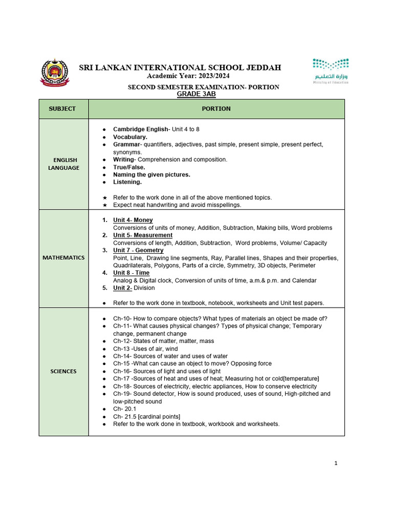 Grade 3AB Exam Portion 2023/2024 | PDF