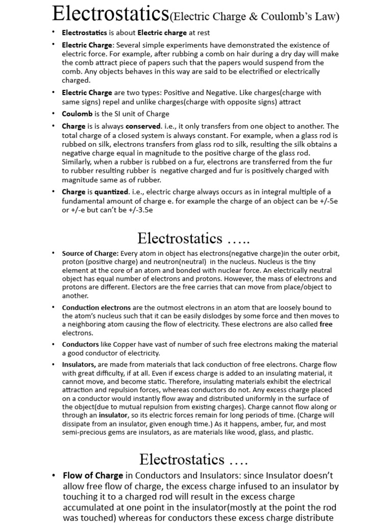Electrostatics Basics | PDF | Electric Charge | Electron