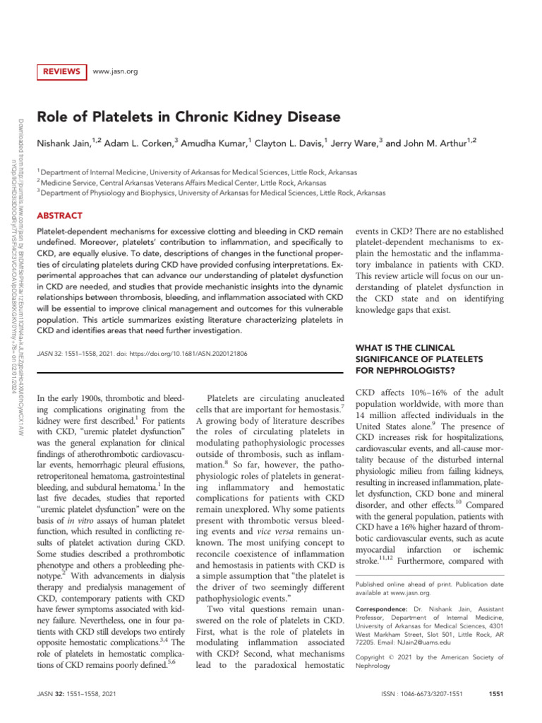 Platelet Dysfunction in Chronic Kidney Disease | PDF | Platelet ...