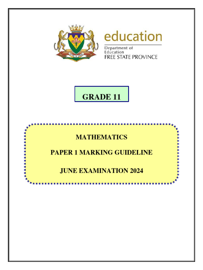 GR 11 MATHS JUNE P1 2024 Marking Guideline | PDF | Mathematics ...