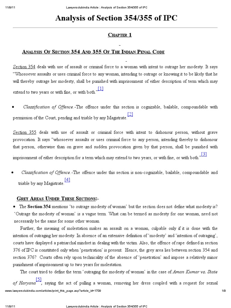 Lawyersclubindia Article - Analysis of Section 354 - 355 of IPC | PDF ...