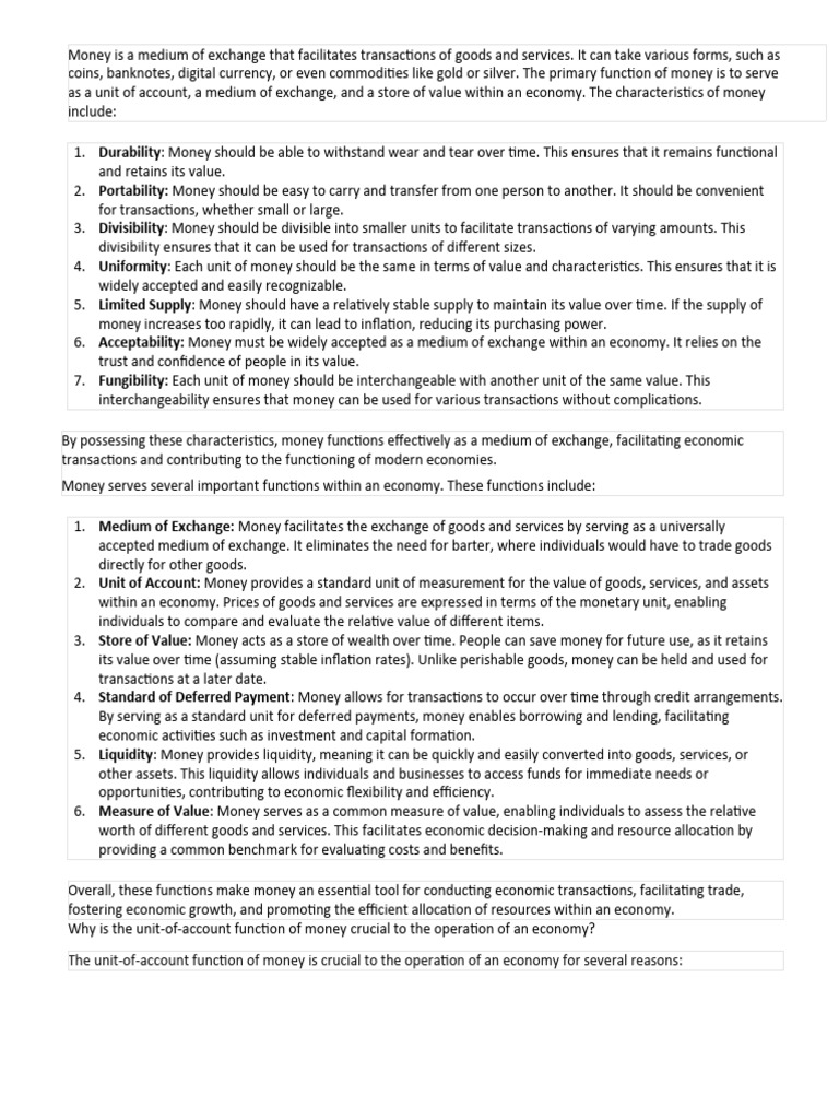 The Unit-Of-Account Function of Money Is Crucial To The Operation of An ...