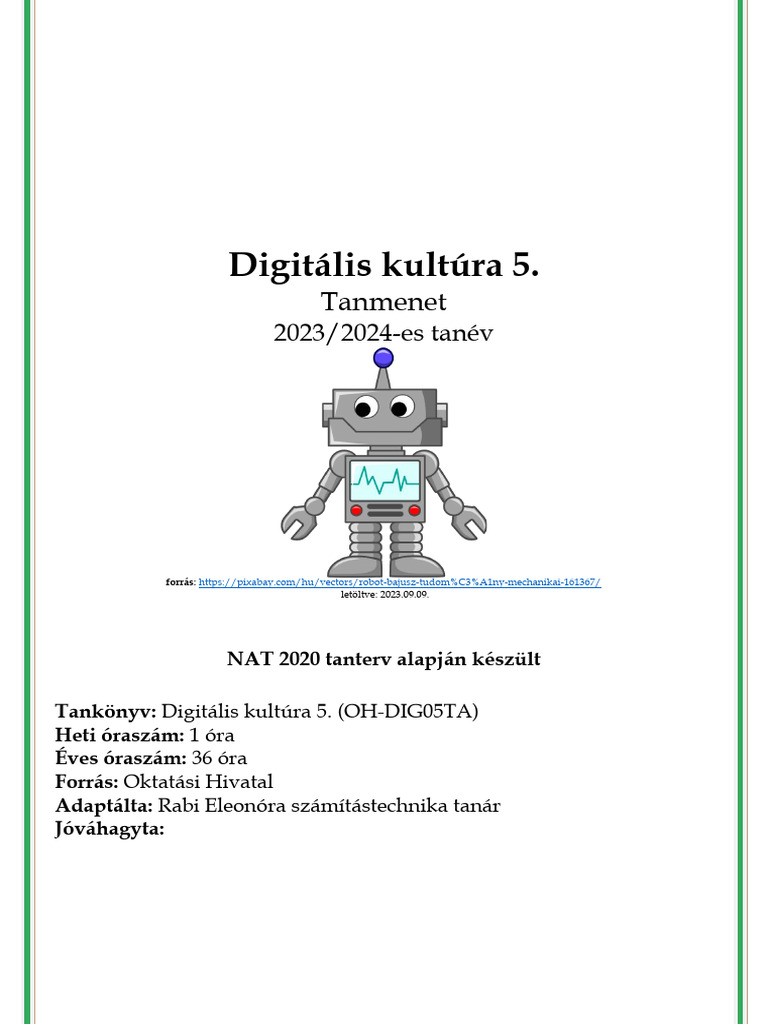 Digitális Kultúra 5 - Tanmenet | PDF