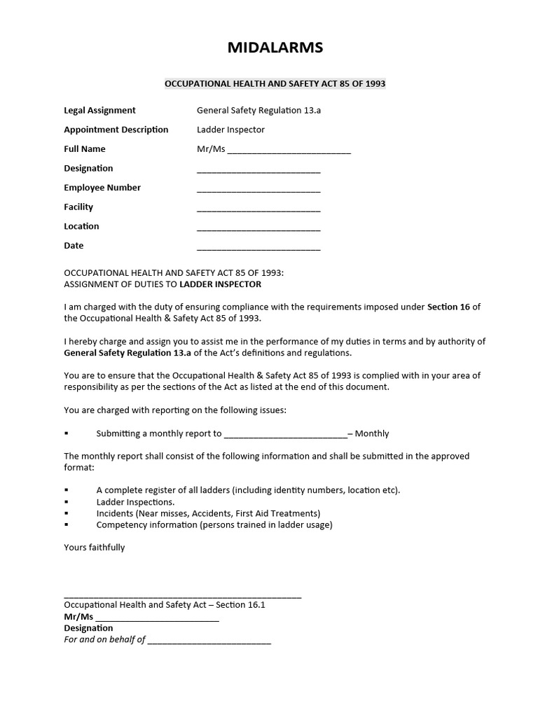 Ladder Inspector Appointment | PDF | Occupational Safety And Health ...