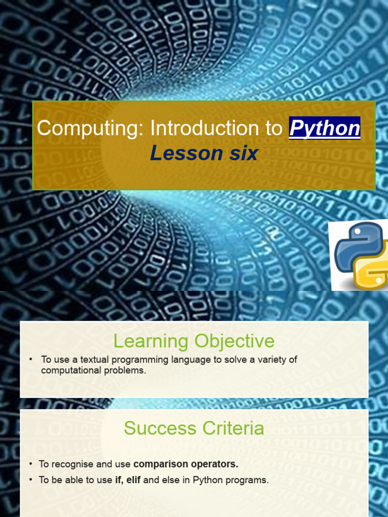 Computing: Introduction To Python: Lesson Six | PDF | Boolean Data Type | Software Engineering
