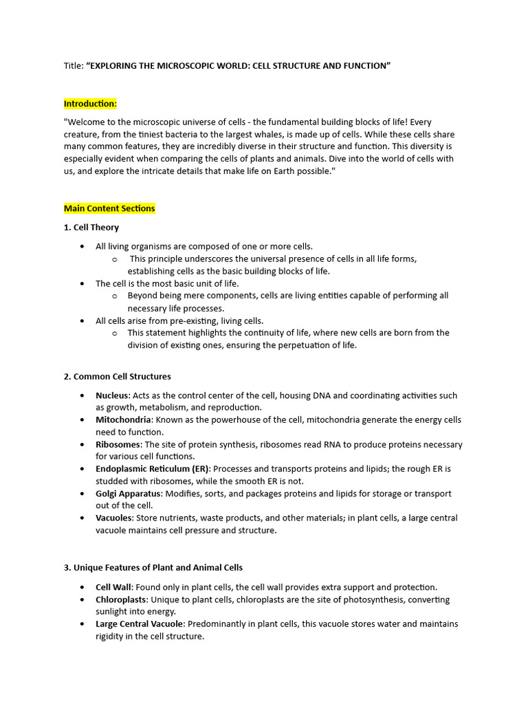 Biology Manuscript_Alzhain | PDF | Cell (Biology) | Life