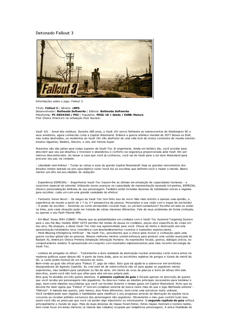Detonado Fallout 3 | PDF | Juvenil