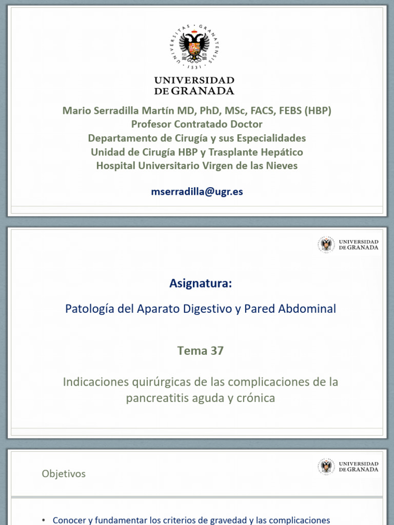 Tema 37. CirugÃ A Pancreatitis Aguda y Crã Nica | PDF | Gastroenterología | Enfermedades y ...