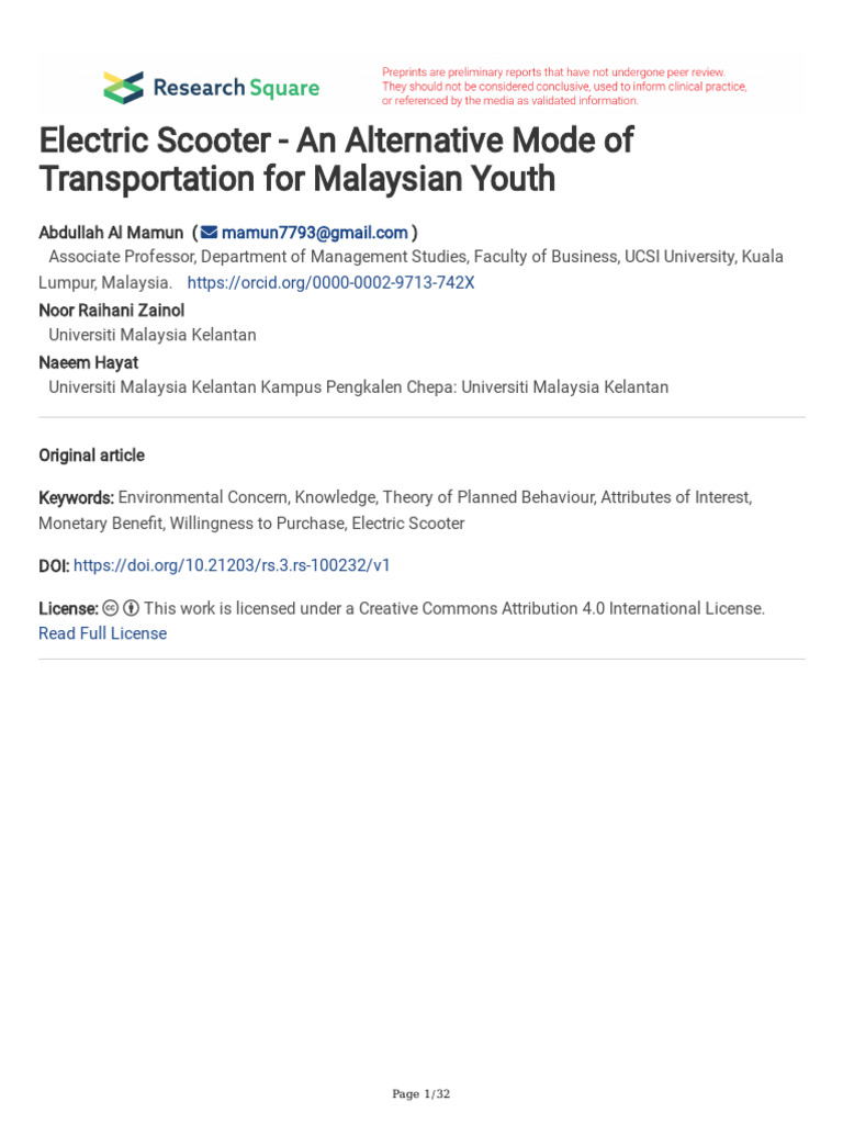 Electric Scooter - An Alternative Mode of Transpor | PDF | Electric Vehicle | Errors And Residuals