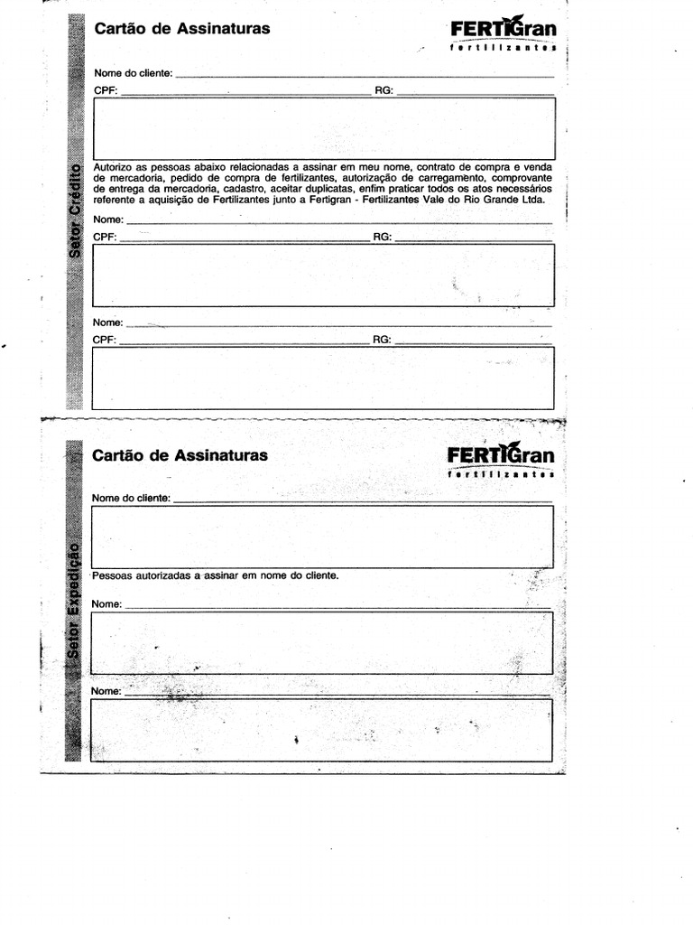 Cartão Assinatura Fertigran | PDF