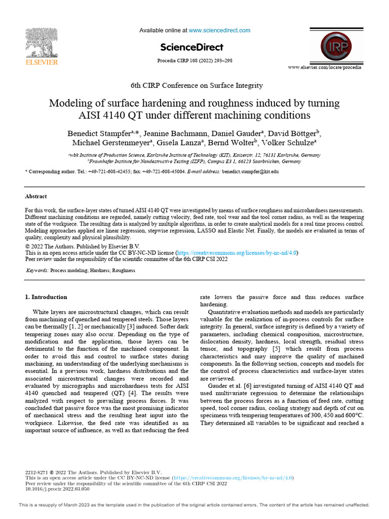 Modeling of Surface Hardening and Roughness Induced by Turning | PDF | Linear Regression ...