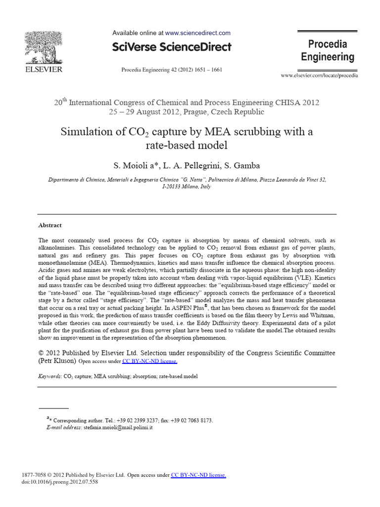 Simulation of CO2 Capture by MEA Scrubbing With A | PDF | Diffusion ...