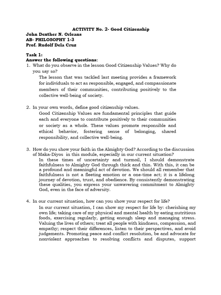 Good Citizenship Values and Practices | PDF | Sustainability | Shyness