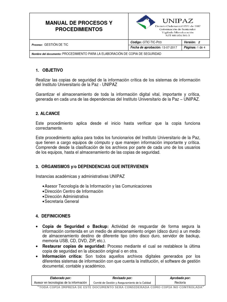 Manual de Procesos Y Procedimientos | Descargar gratis PDF | Apoyo | Seguridad