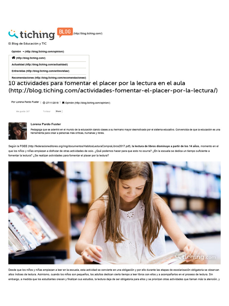 10 Actividades para Fomentar El Placer Por La Lectura en El Aula | PDF ...