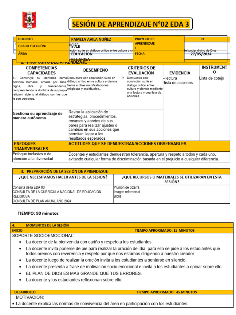 SESIÓN DE APRENDIZAJE 02 EDA 3 QUINTO AÑO | PDF | Aprendizaje | Maestros