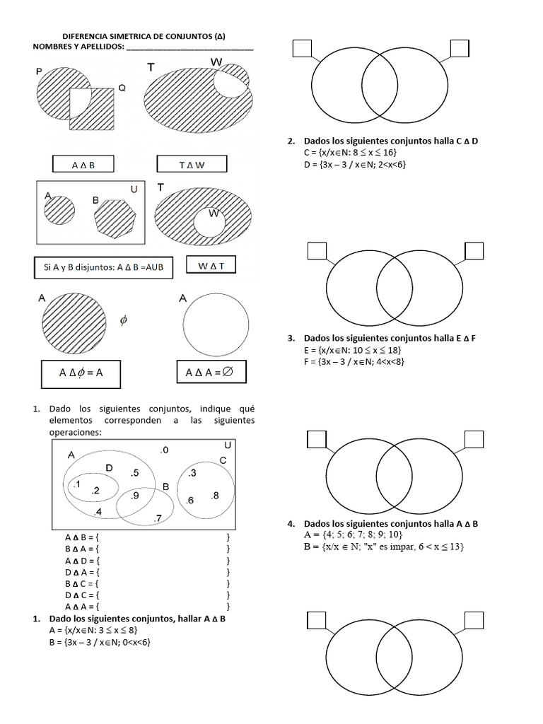 Ejercicios de Diferencia Simétrica | PDF | Ciencia y matemáticas ...