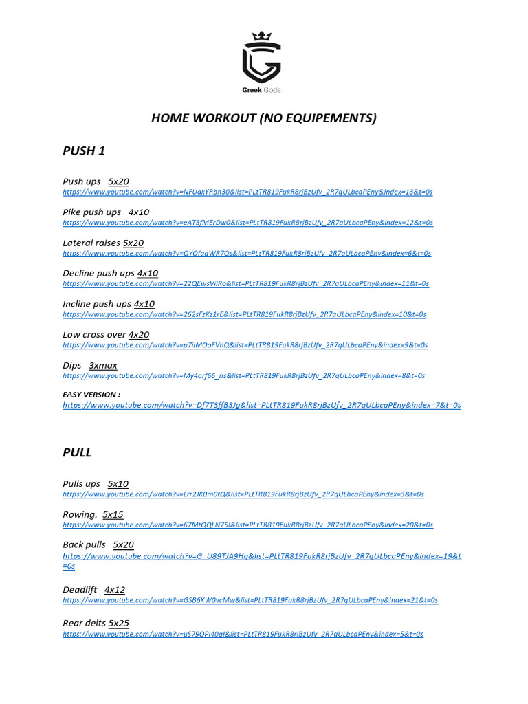 Home Workout Program | PDF | Physical Exercise | Physical Fitness