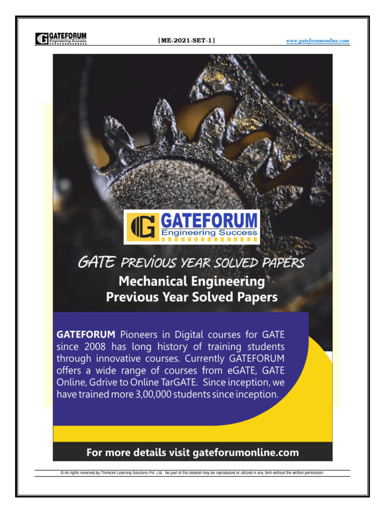 ME-Gate-2021-Set-1 | PDF | Stress (Mechanics) | Pressure