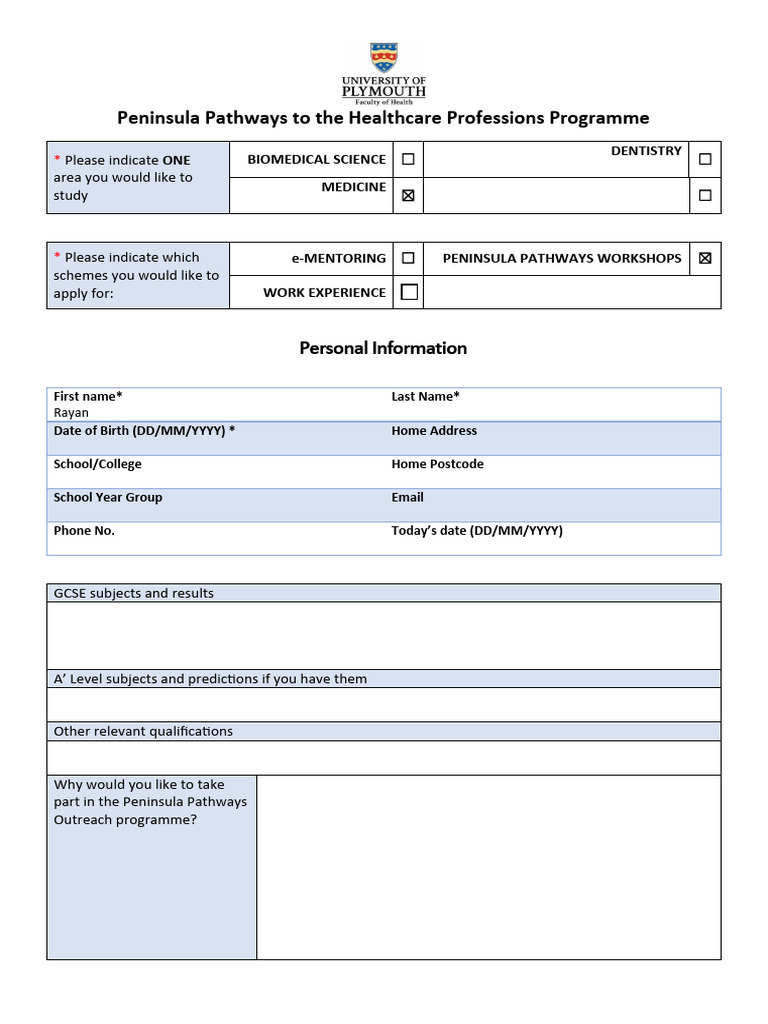UoP Peninsula Pathways Programme Form 2022-23 - Updated | PDF