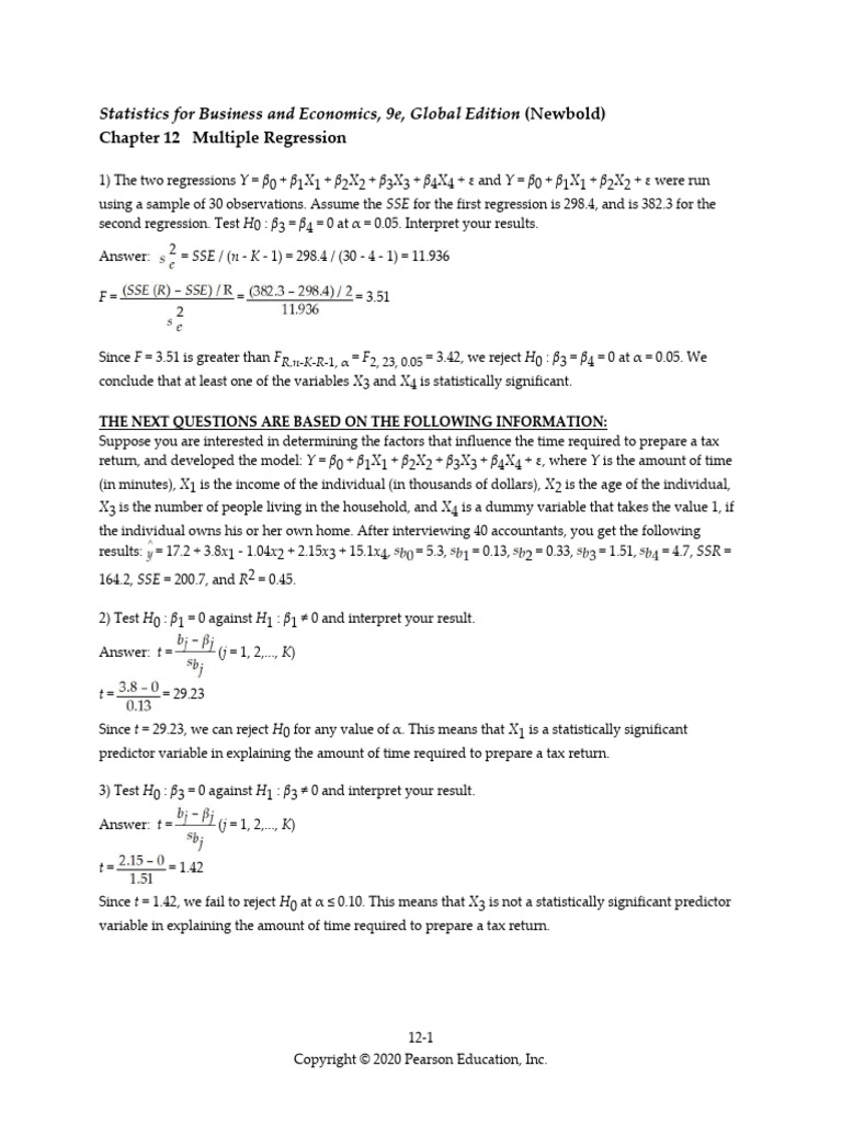 Chapter12 Solutions | PDF | Linear Regression | Regression Analysis