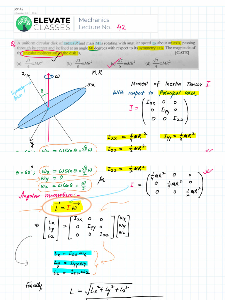 Moment of Inertia Tensor (Mechanics Lec-42) | PDF