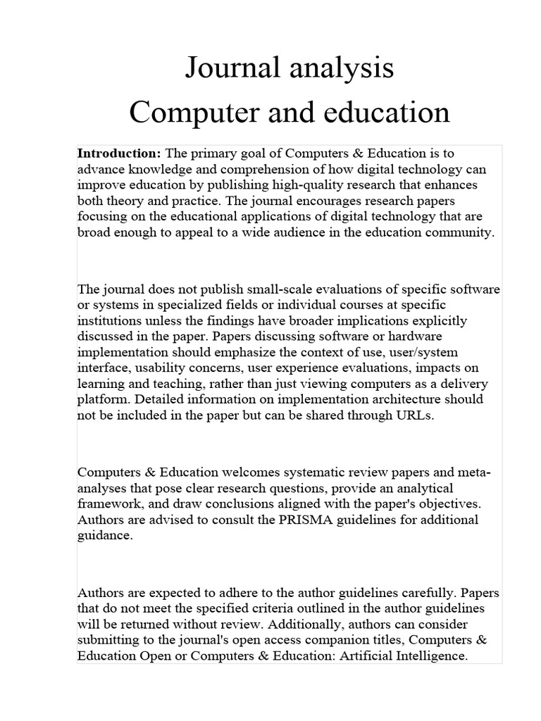 Journal Analysis Computer and Education: Introduction: The Primary Goal ...