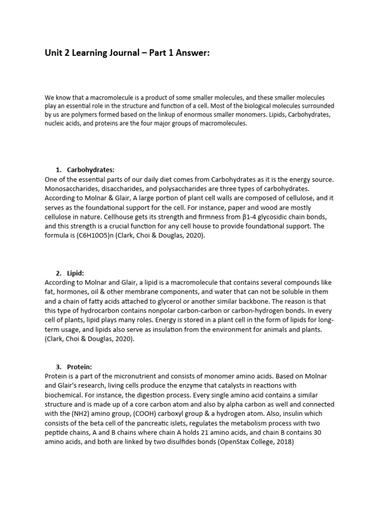 Part 1 & 2 Submission of Learning Journal Unit 2 | Download Free PDF | Nucleic Acids | Nucleotides