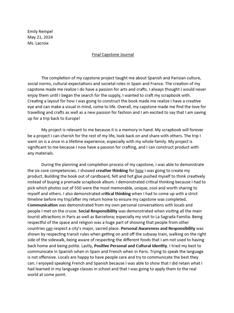 capstone final journal | PDF | Scrapbooking | Thought