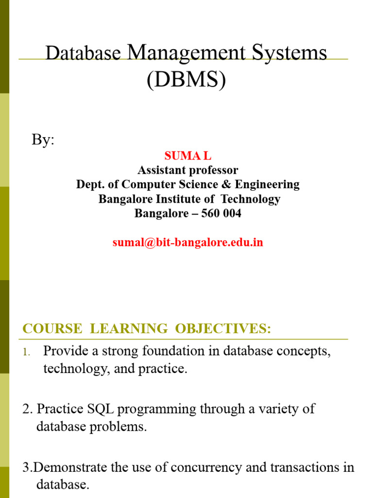 Module 1 - Overview of DBMS - Suma | PDF | Databases | Data Model