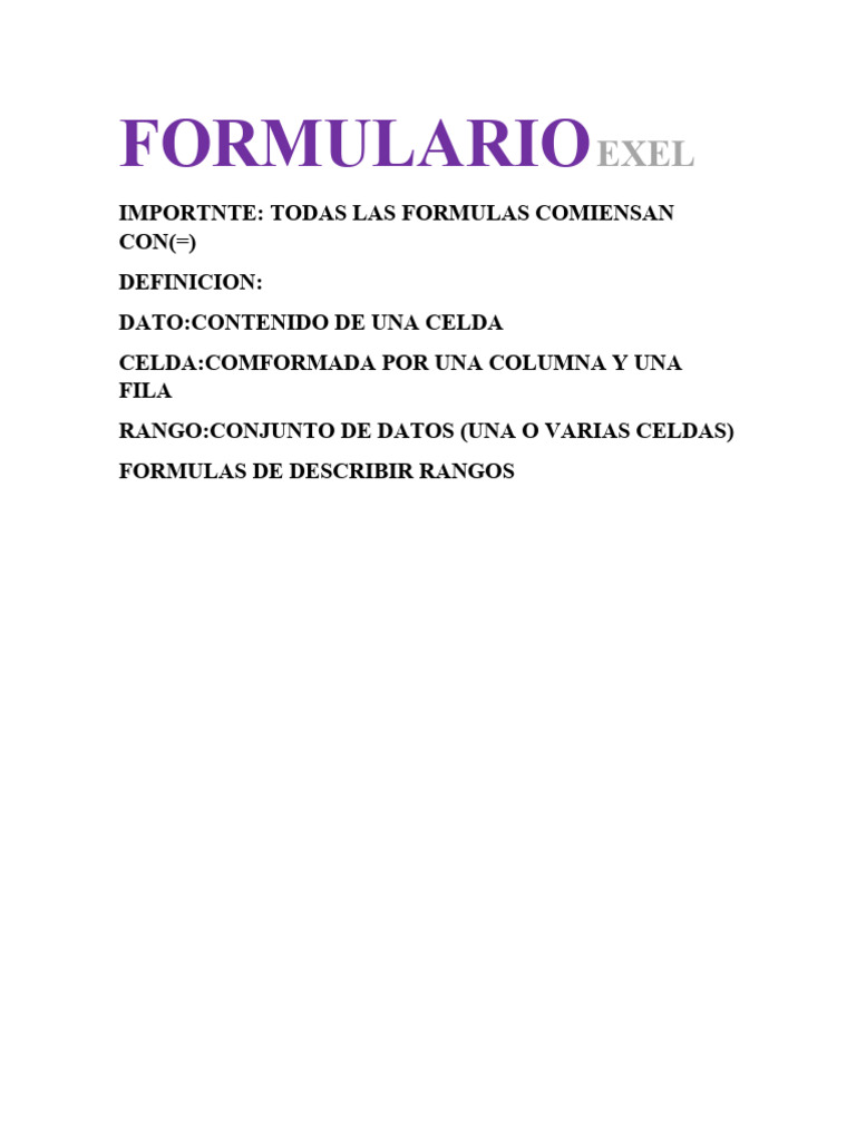 Fórmulas y Definiciones en Excel | PDF