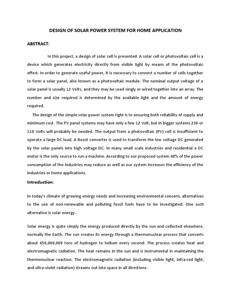Design of Solar Power System For Home Application | PDF | Transistor ...