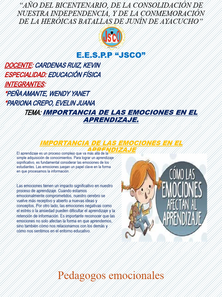 Exposicion de La Importancia de Las Emociones en El Aprendizaje | PDF | Las emociones | Aprendizaje