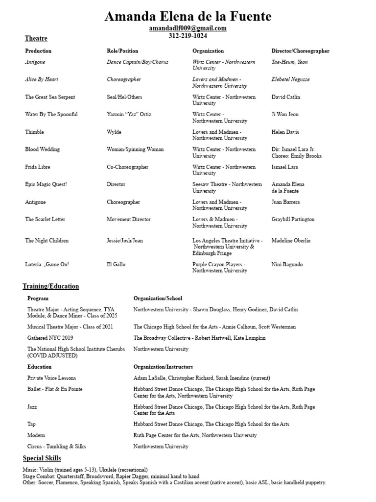 Amanda Elena Resume | PDF | Dances | Performing Arts