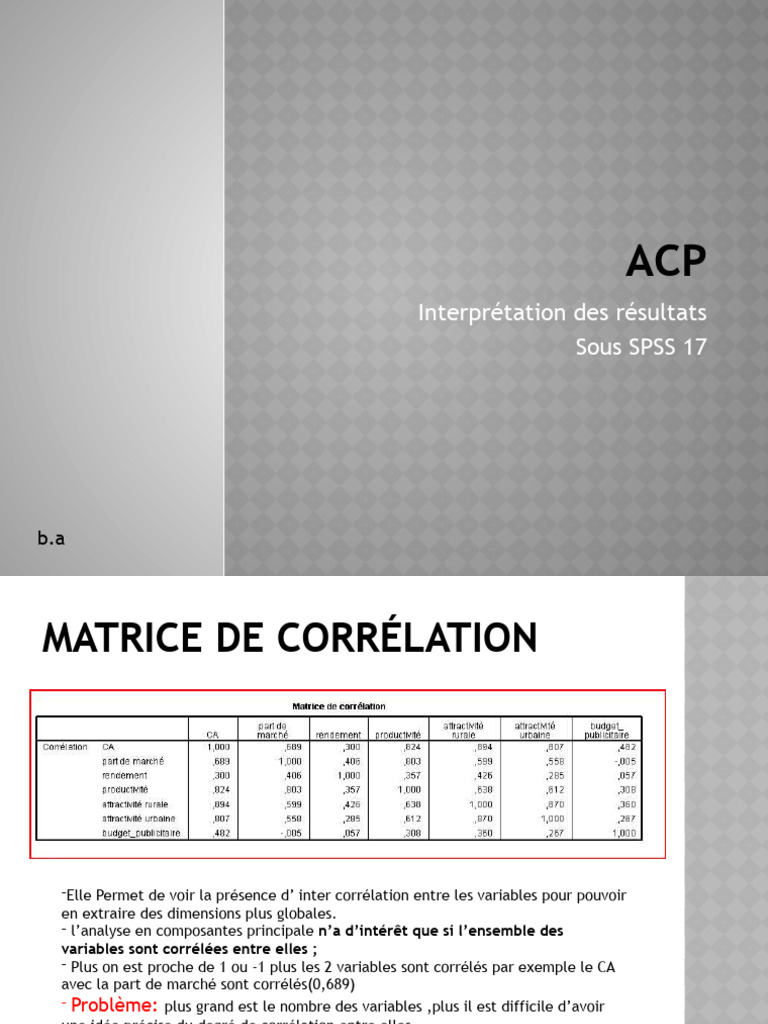 Analyse ACP et Tests de Corrélation SPSS | PDF | Analyse statistique ...