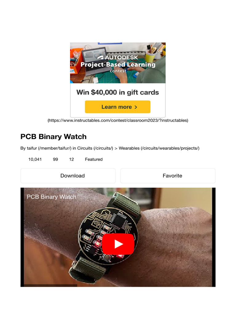 PCB Binary Watch - 6 Steps (With Pictures) - Instructables | PDF | Printed Circuit Board | Arduino