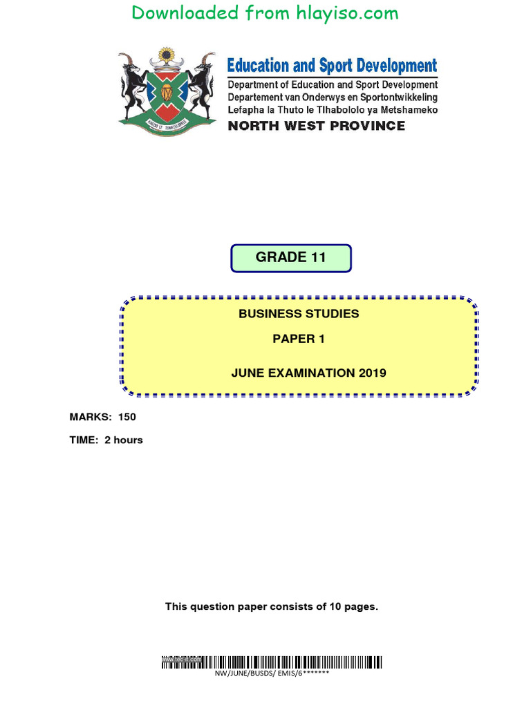 Business Studies GR 11 Paper1 2023 | PDF | Business | Employment