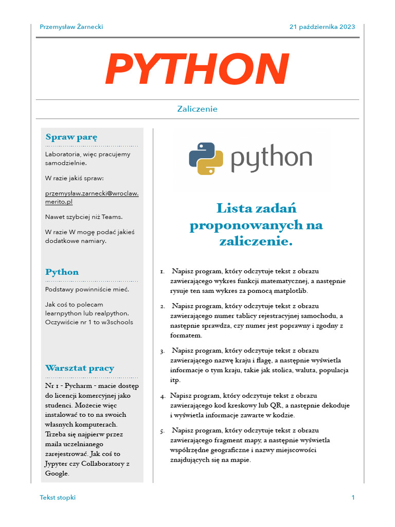 Zaawansowany Python Zaliczenie | PDF