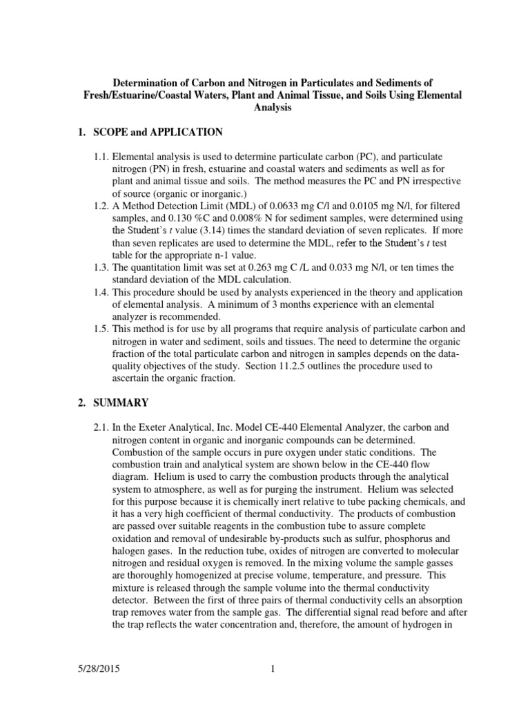 Particulate Carbon and Nitrogen Method | Download Free PDF | Detection Limit | Calibration