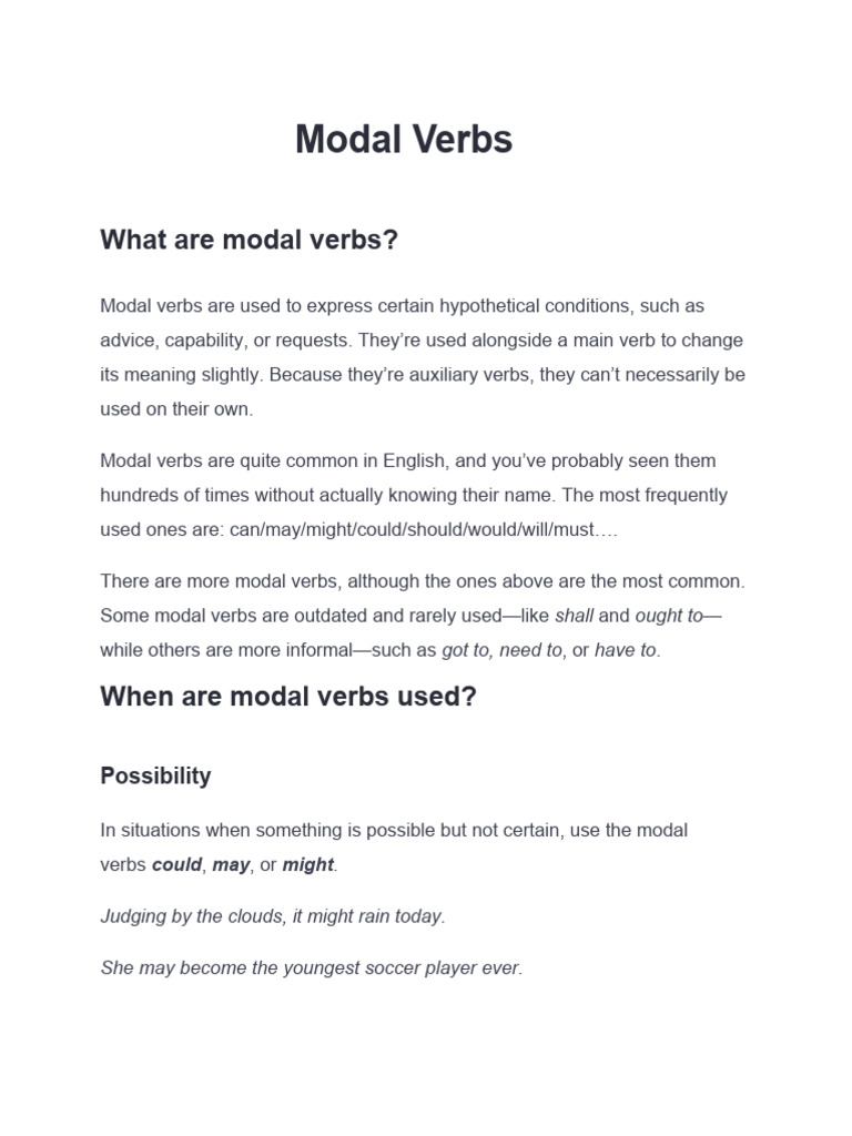 Modal Verbs | PDF | Syntax | Grammar