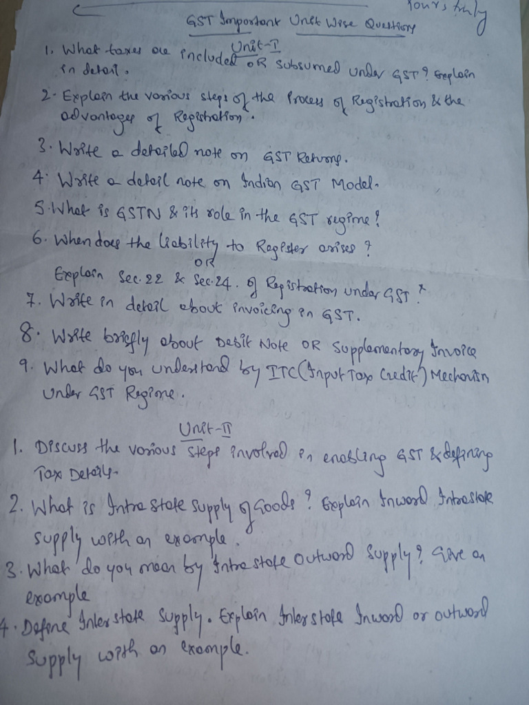 GST Imp Unit Wise Questions | PDF