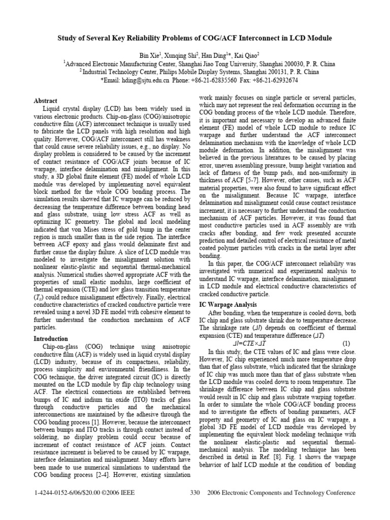LCD Module COG/ACF Reliability Study | PDF | Elasticity (Physics ...