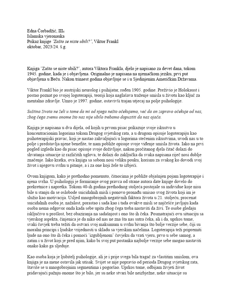 Prikaz Knjige - Zašto Se Niste Ubili | PDF